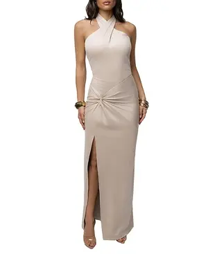 JLUXLABEL Charlotte Halter Maxi Dress Beige