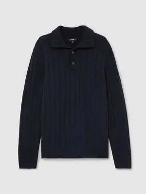 REISS Wool Stitch-detail Half-button Jumper - Navy