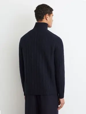REISS Wool Stitch-detail Half-button Jumper - Navy