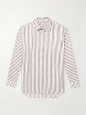Auralee Striped Cotton And Silk-blend Shirt - Brown