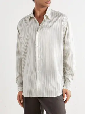 Auralee Striped Cotton And Silk-blend Shirt - Neutrals