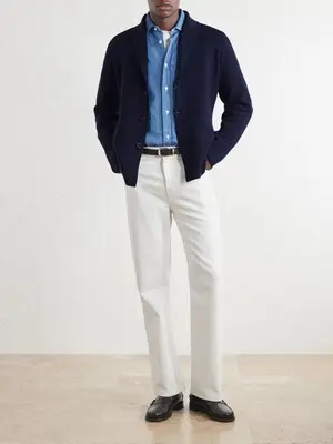 Inis Meáin Merino Wool, Cotton And Cashmere-blend Cardigan - Blue