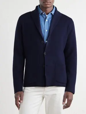 Inis Meáin Merino Wool, Cotton And Cashmere-blend Cardigan - Blue