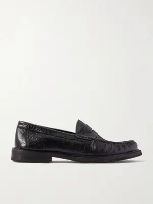 VINNY'S Yardee Tumbled Leather Loafers - Black
