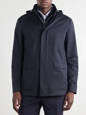 Zegna Twill Hooded Jacket - Blue