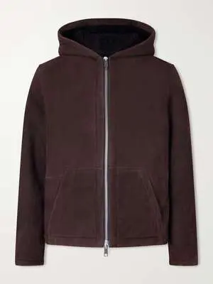 YVES SALOMON Shearling Hooded Leather Jacket - Brown