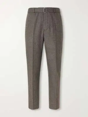 Officine Générale Hoche Tapered Belted Houndstooth Virgin Wool Trousers - Brown