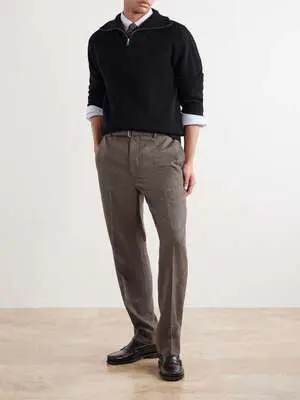 Officine Générale Hoche Tapered Belted Houndstooth Virgin Wool Trousers