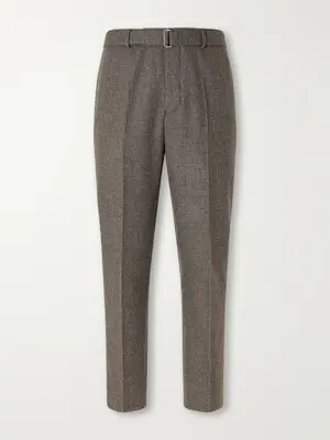Officine Générale Hoche Tapered Belted Houndstooth Virgin Wool Trousers - Brown