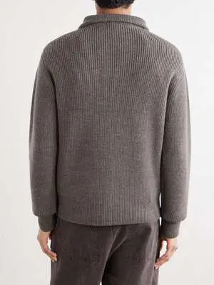 Officine Générale Tarek Ribbed Merino Wool Half-zip Sweater