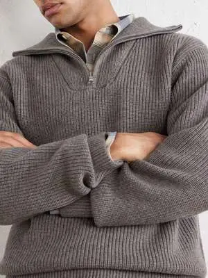 Officine Générale Tarek Ribbed Merino Wool Half-zip Sweater