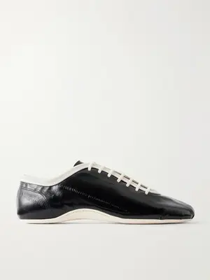 Dries Van Noten Glossed Leather Lace-up Sneakers - Black