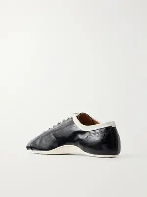 Dries Van Noten Glossed Leather Lace-up Sneakers