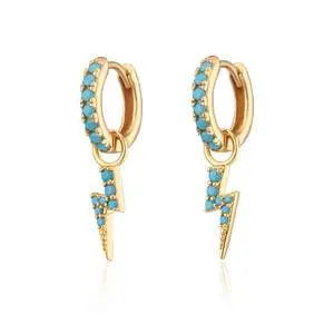 SCREAM PRETTY Turquoise Lightning Bolt Charm Hoop Earrings - Gold
