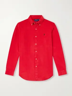 Polo Ralph Lauren Button-down Collar Logo-embroidered Cotton-corduroy Shirt - Red