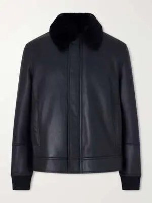 YVES SALOMON Shearling-trimmed Leather Blouson Jacket - Black