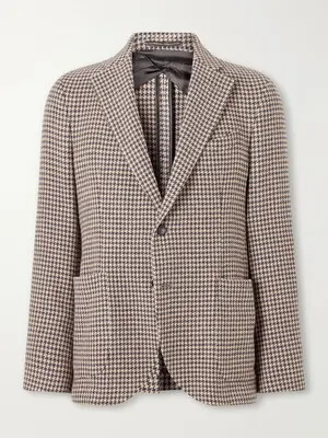 SLOWEAR Incotex Houndstooth Virgin Wool Blazer - Neutrals