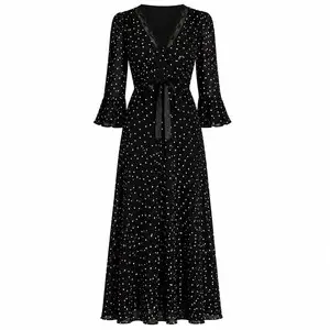 Polka Dot Maxi Dresses with Lace Trim