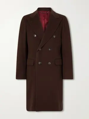 Canali Double-breasted Wool And Cashmere-blend Coat - Brown