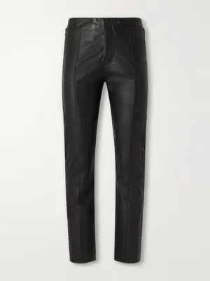 ADON Slim-fit Straight-leg Paneled Leather Trousers - Black
