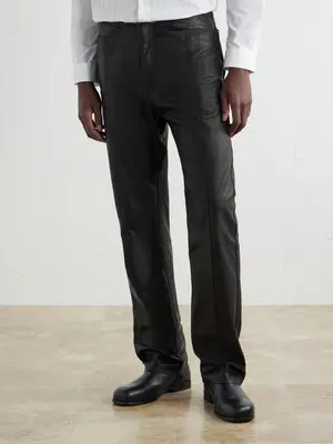 ADON Slim-fit Straight-leg Paneled Leather Trousers