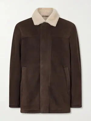 Canali Shearling-trimmed Suede Jacket - Brown
