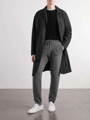 Eleventy Tapered Ribbed Cashmere Drawstring Sweatpants