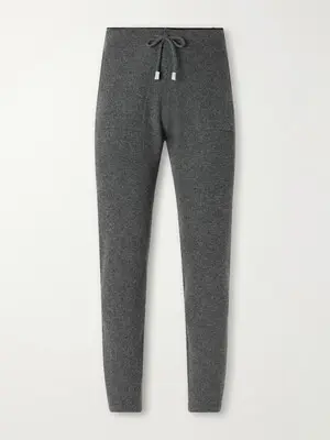 Eleventy Tapered Ribbed Cashmere Drawstring Sweatpants - Gray