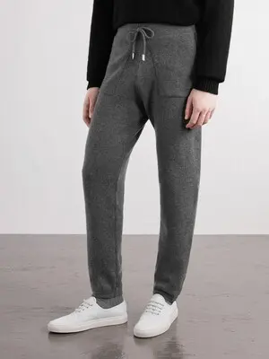 Eleventy Tapered Ribbed Cashmere Drawstring Sweatpants - Gray