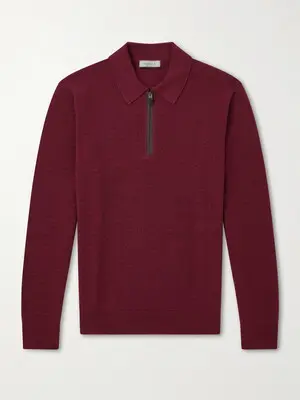 Canali Wool And Cashmere-blend Half-zip Polo Sweater - Red