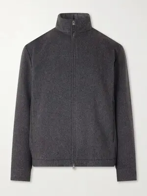 Canali Wool Blouson Jacket With Leather Trim - Gray