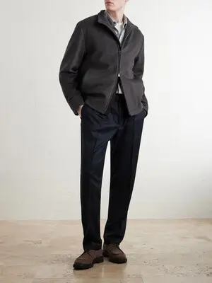 Canali Wool Blouson Jacket With Leather Trim