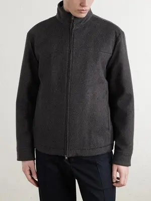 Canali Wool Blouson Jacket With Leather Trim