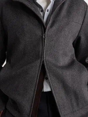 Canali Wool Blouson Jacket With Leather Trim