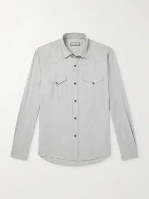 Canali Lyocell And Cotton-blend Herringbone Shirt - Gray