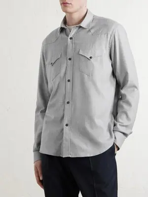 Canali Lyocell And Cotton-blend Herringbone Shirt