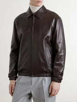 Canali Leather Zip-up Jacket