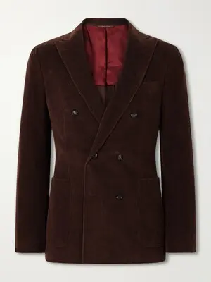 Canali Double-breasted Cotton-corduroy Blazer - Brown