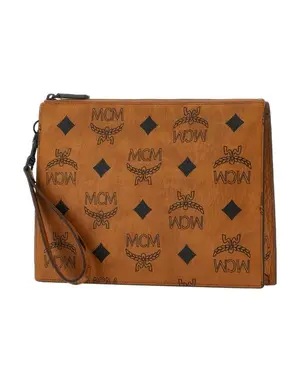 Mcm Logo Pattern Clutch - Brown