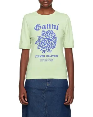 GANNI Fitted Flower T-shirt