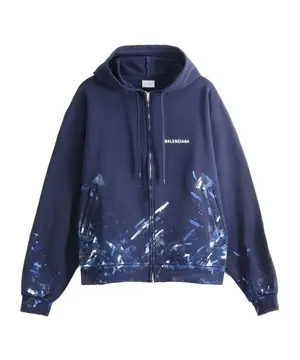 Balenciaga Long Sleeve Zip-up Hoodie - Navy