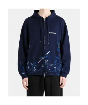Balenciaga Long Sleeve Zip-up Hoodie - Navy