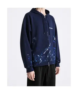 Balenciaga Long Sleeve Zip-up Hoodie - Navy