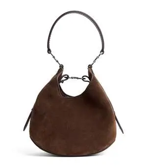 Harrods Small Suede Penny Shoulder Bag - Brown