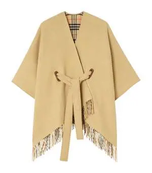 Burberry Wool Fringed Cape Beige