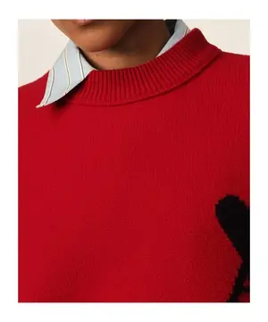 AMI Paris Red Crewneck Wool Sweater With De Coeur Motif - Ruby Red/black