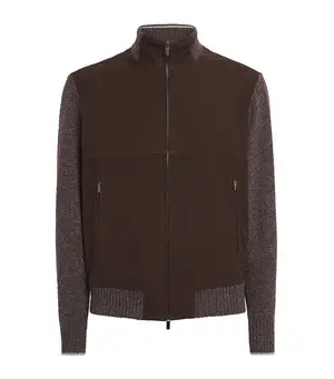 Paul & Shark Suede And Wool-cashmere Bomber Jacket