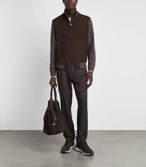 Paul & Shark Suede And Wool-cashmere Bomber Jacket