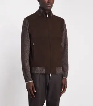 Paul & Shark Suede And Wool-cashmere Bomber Jacket