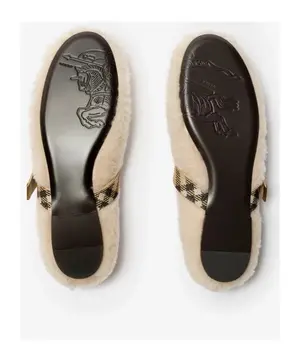 Burberry Shearling Ballerinas With Check Detail - Natural